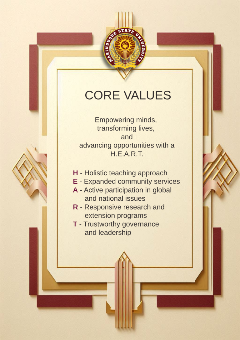 Vision, Mission, Core Values, & Mandate - Marinduque State University